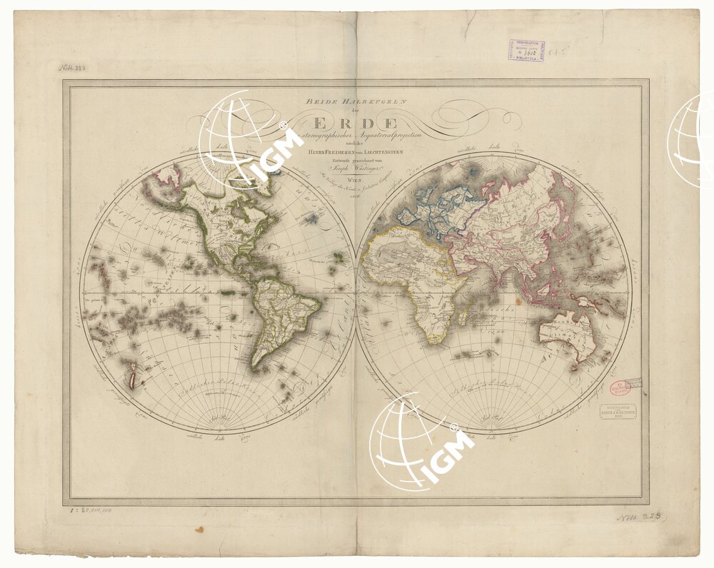 CARTE DEL MONDO - BEIDE HALBKUNGELN DER ERGE IN STEREOGRAPHISCHER ...